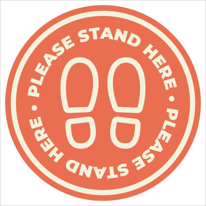 "Please Stand Here" Floor Decal with Footprints | Plum Grove
