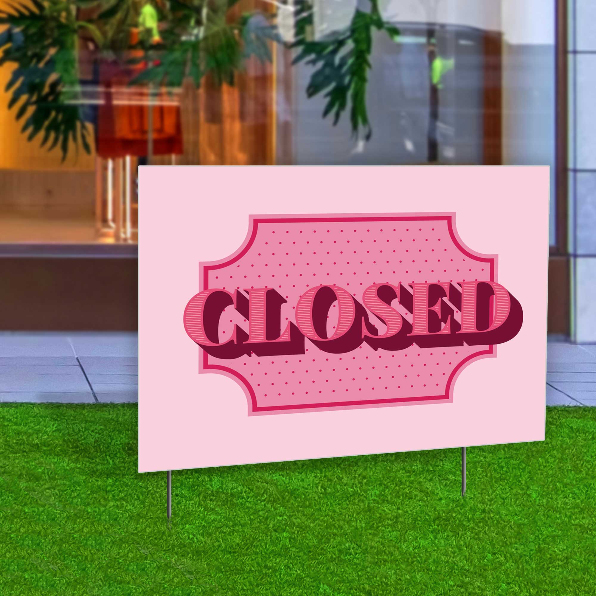 Pink "Closed" Double-sided Yard Sign, 23x17-in | Plum Grove