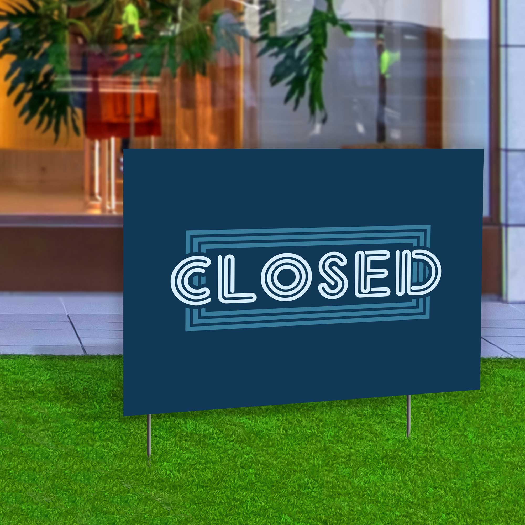 Blue "Closed" Double-sided Yard Sign, 23x17-in | Plum Grove