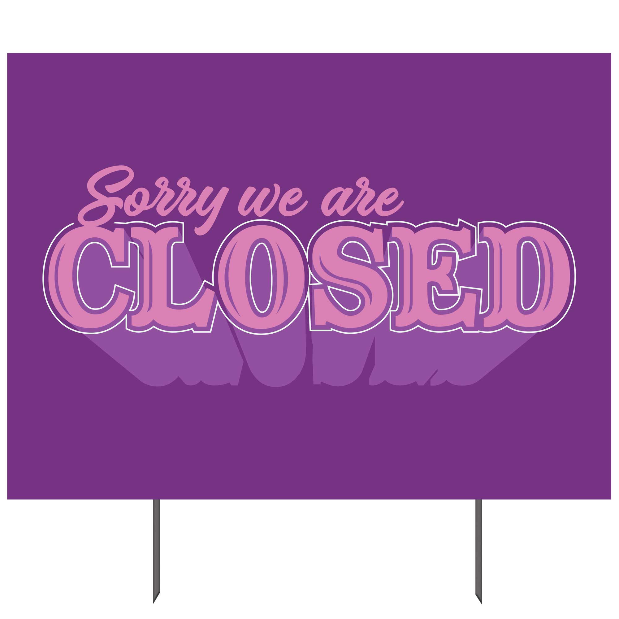 Purple "Sorry, We Are Closed" Double-sided Yard Sign, 23x17-in | Plum Grove