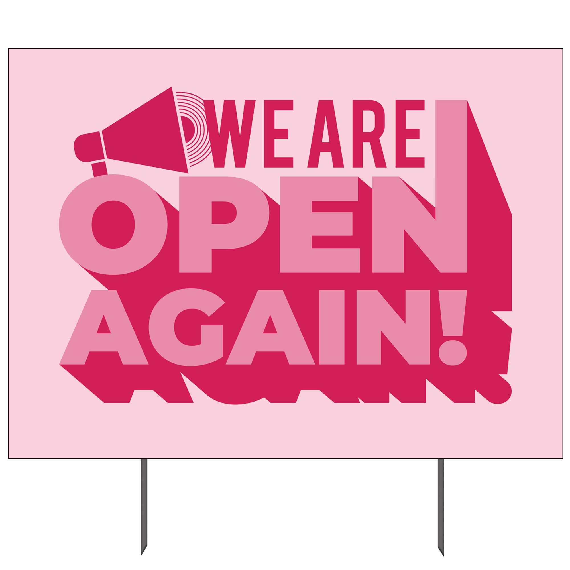 "We Are Open Again!" Double-sided Yard Sign, 23x17-in | Plum Grove