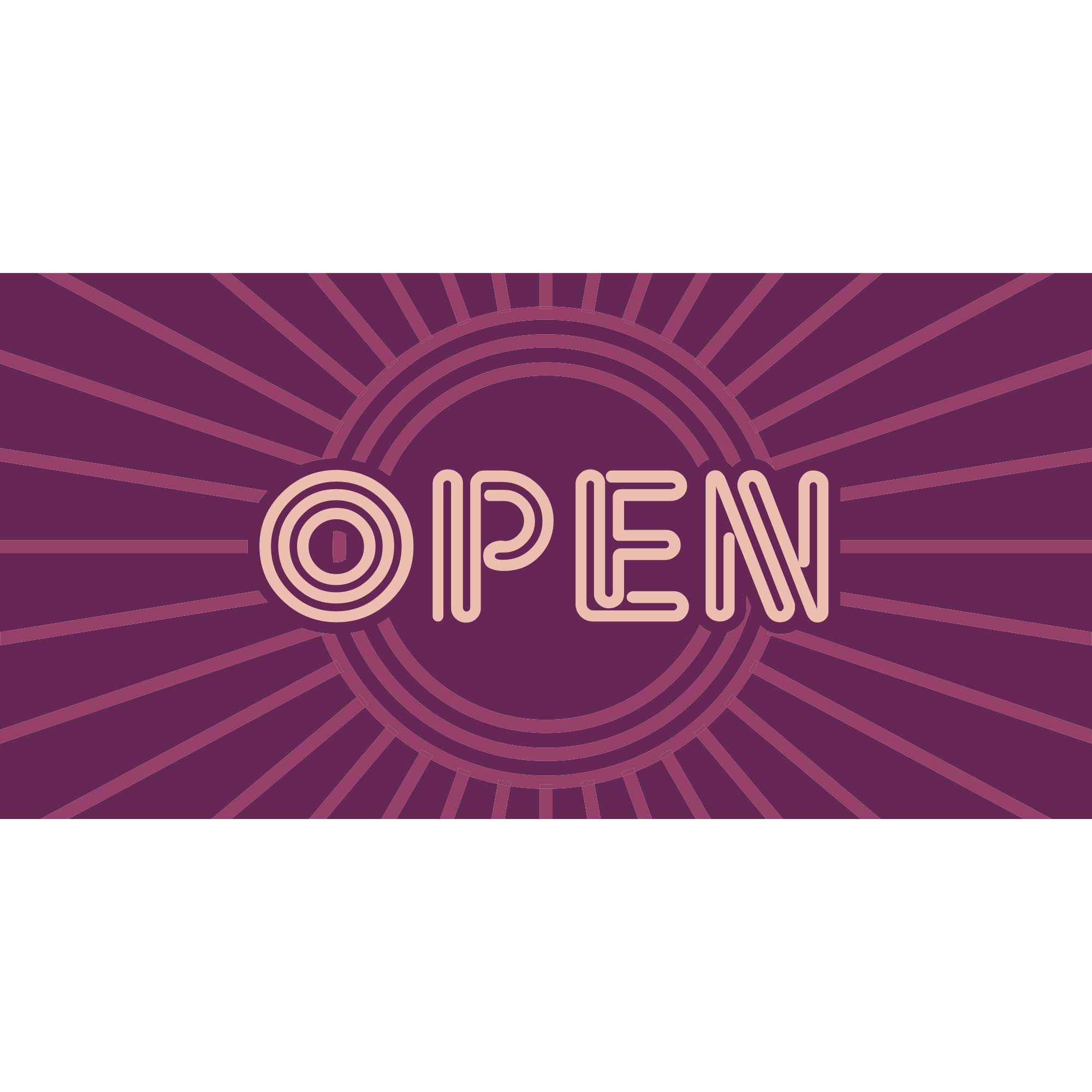 Purple Retro "Open" Banner | Plum Grove