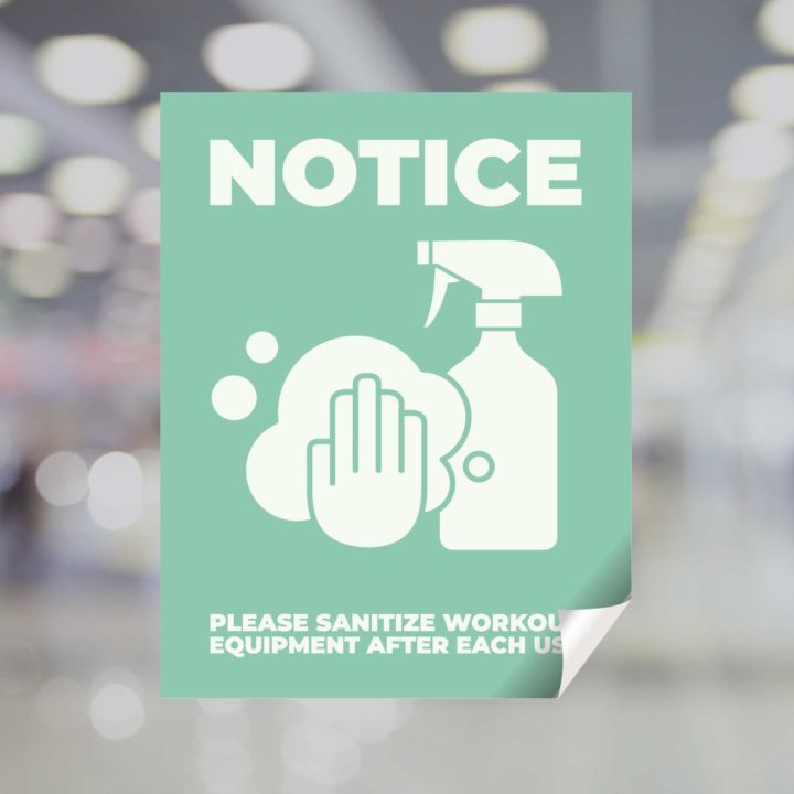 Gym “Please Sanitize Workout Equipment” Window Decal | Plum Grove
