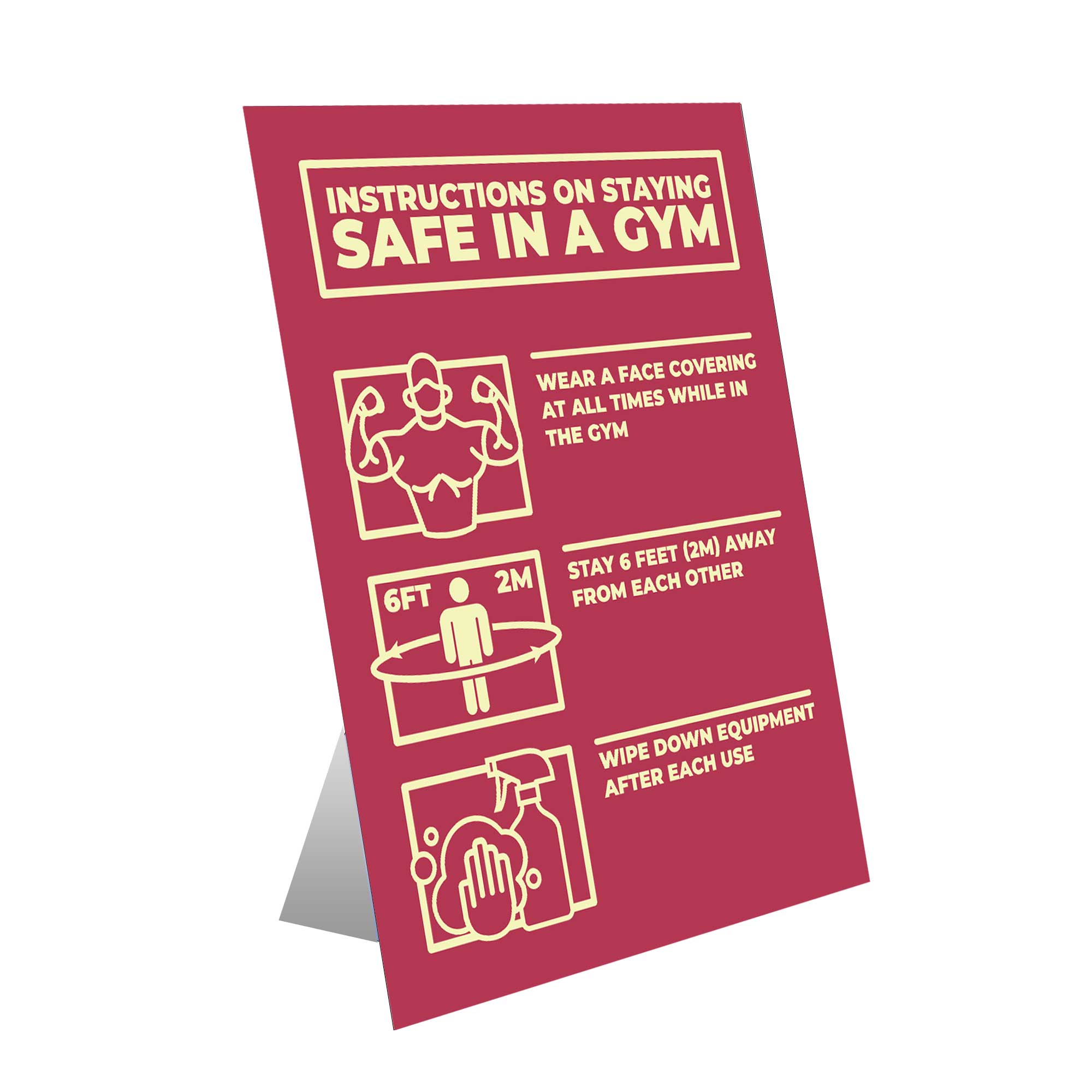 Red "Instructions On Staying Safe At The Gym" Table Top Sign | Plum Grove