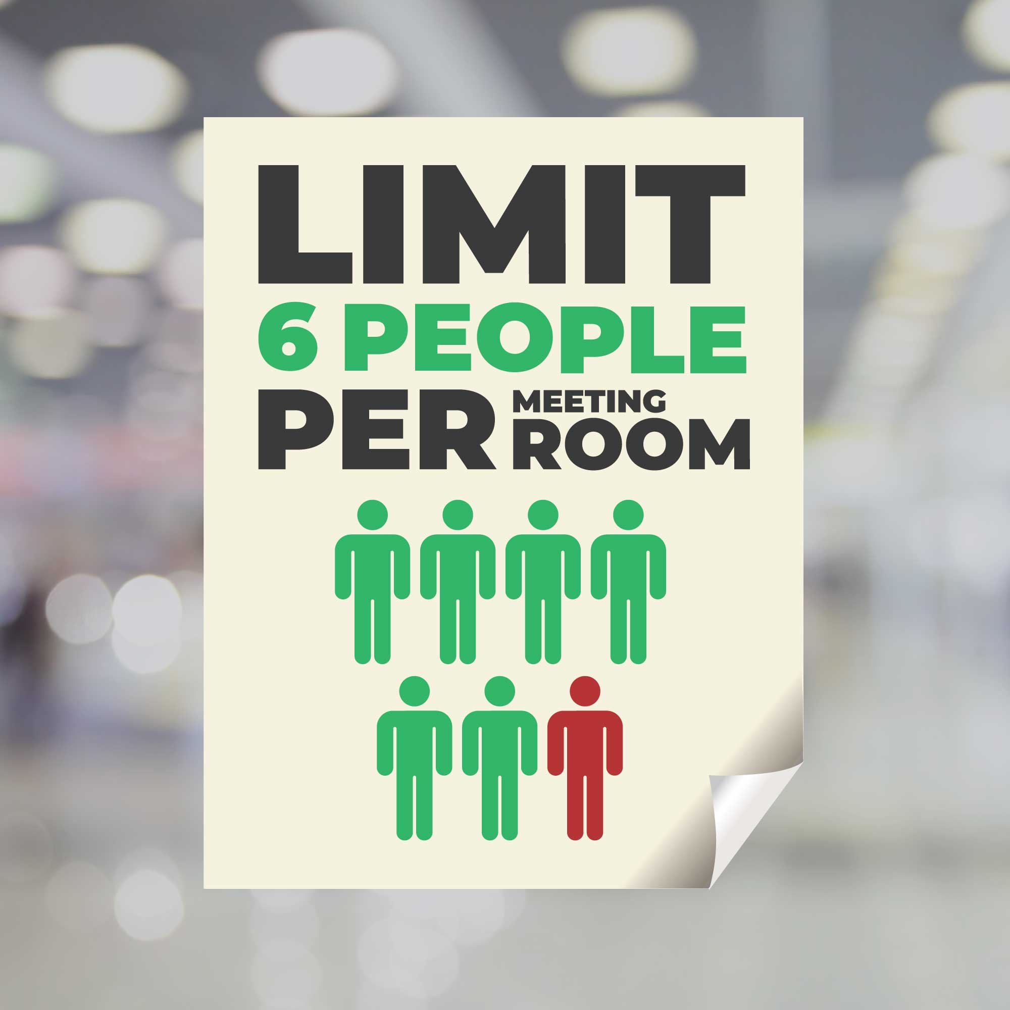 “Limit 6 People Per Meeting Room" Window Decal | Plum Grove