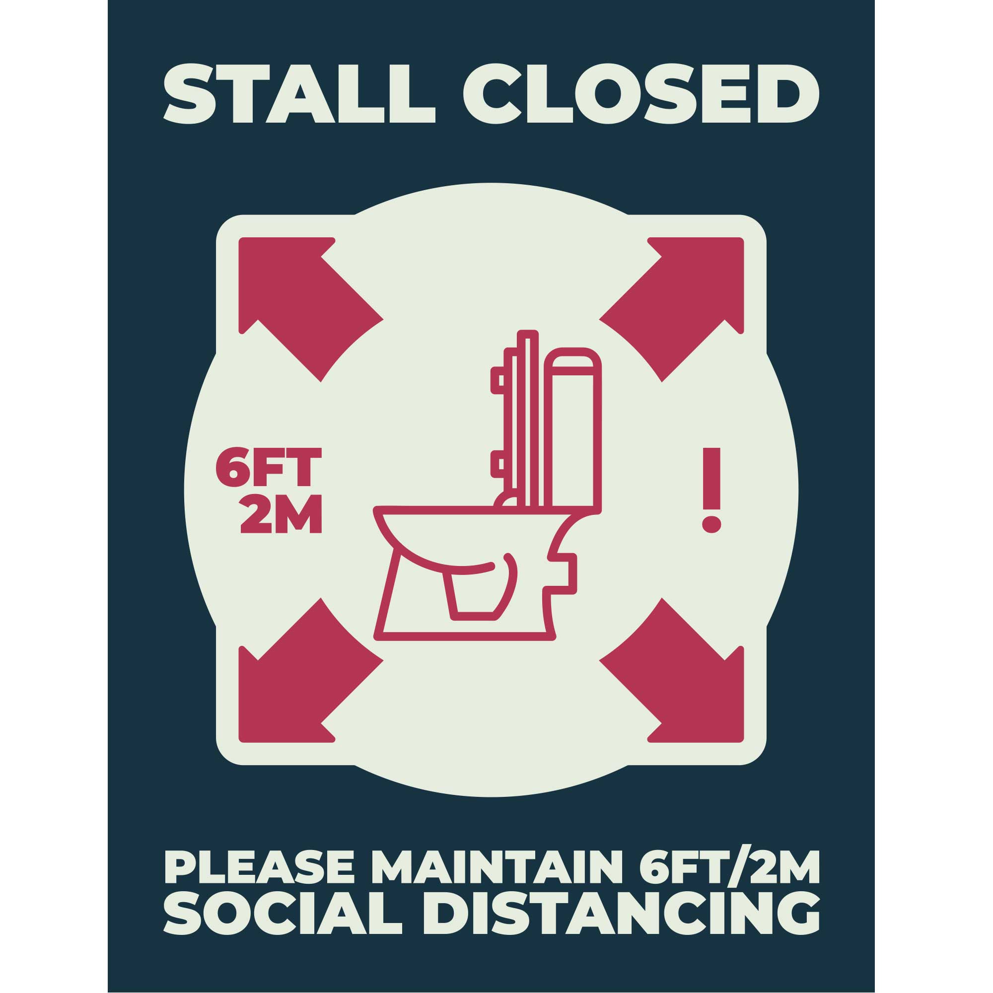 "Stall Closed – Please Maintain 6ft/2m Social Distancing" Bathroom ...