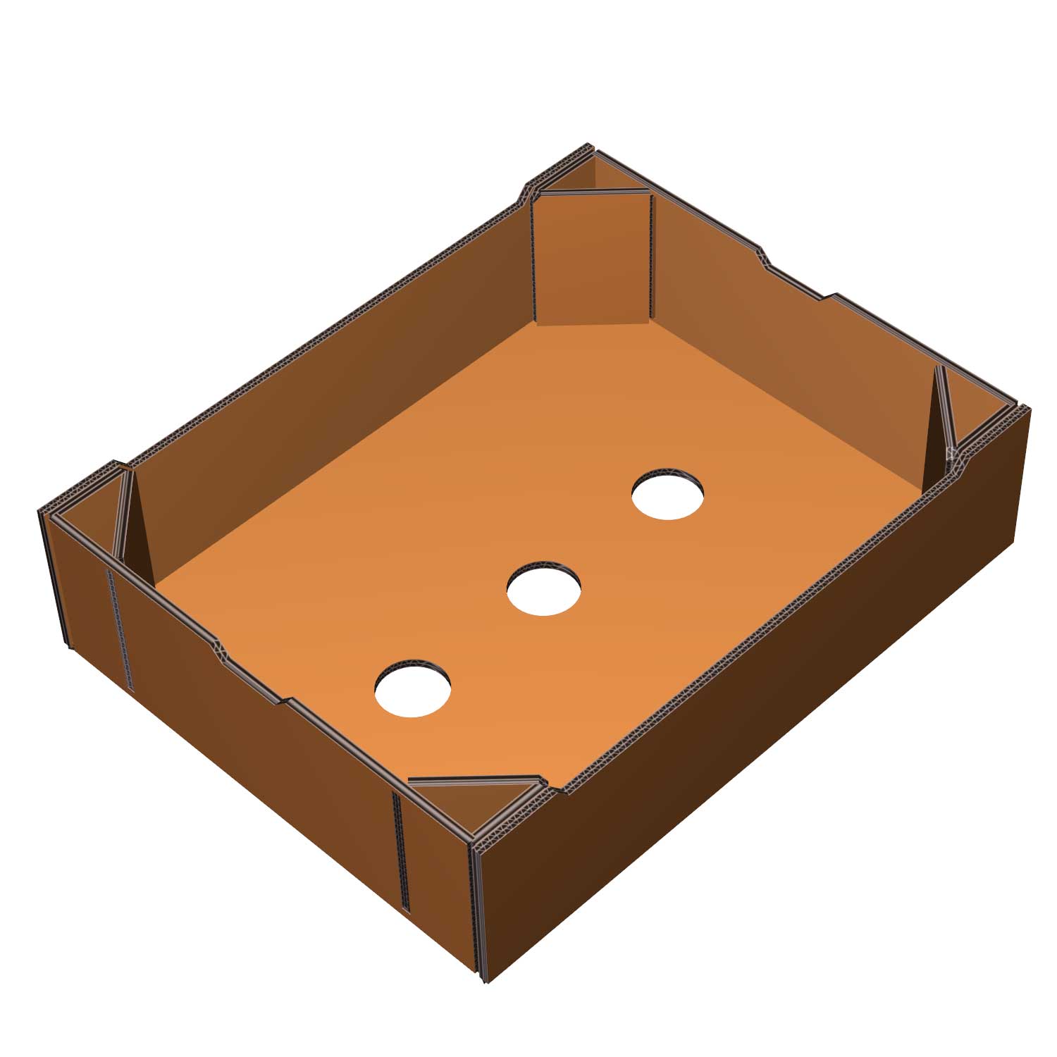 "12.25-inW x 15.5-in L x 4-in H open-top rectangular box with 3 holes ...