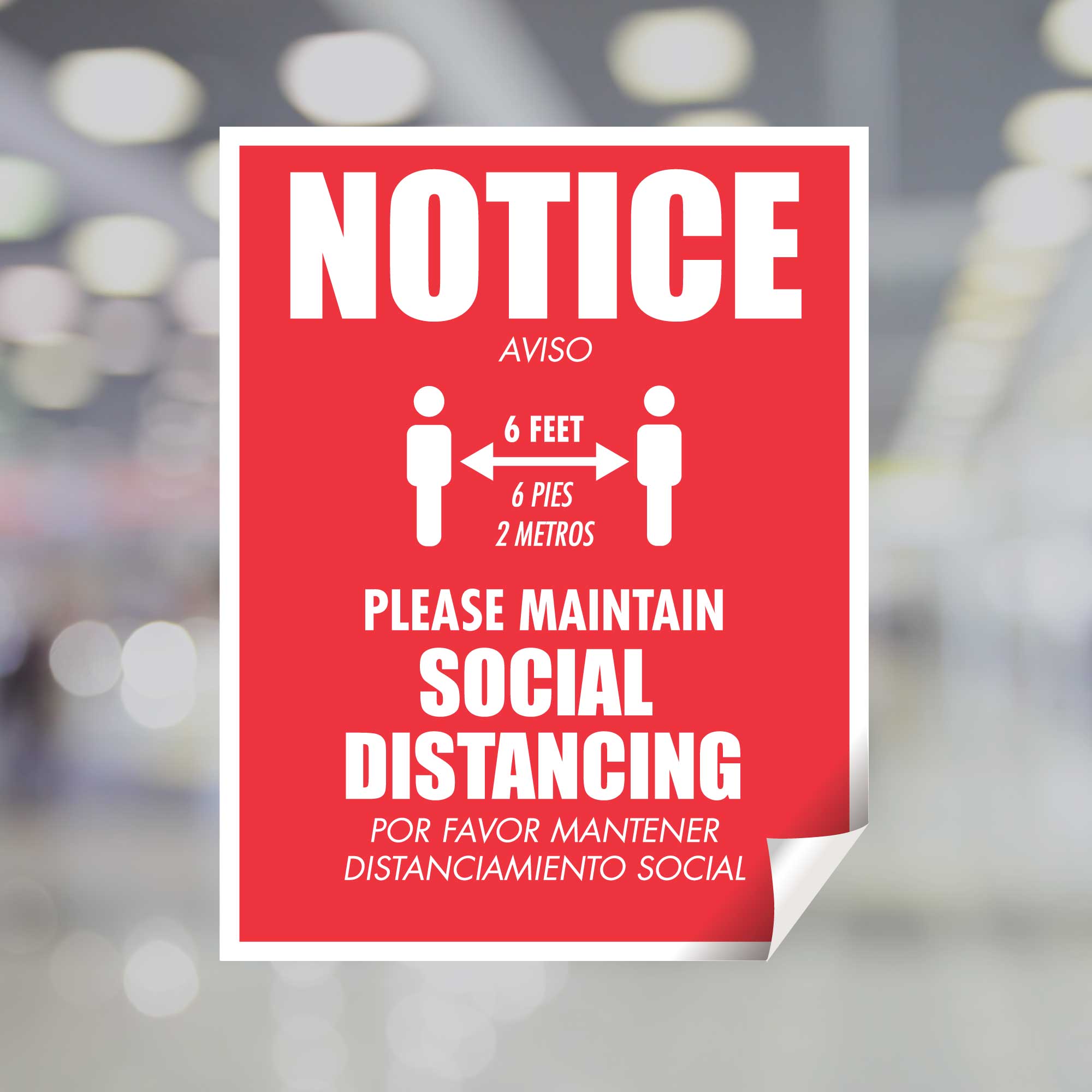 "Notice - Please Maintain Social Distancing" (English/Spanish) Window ...