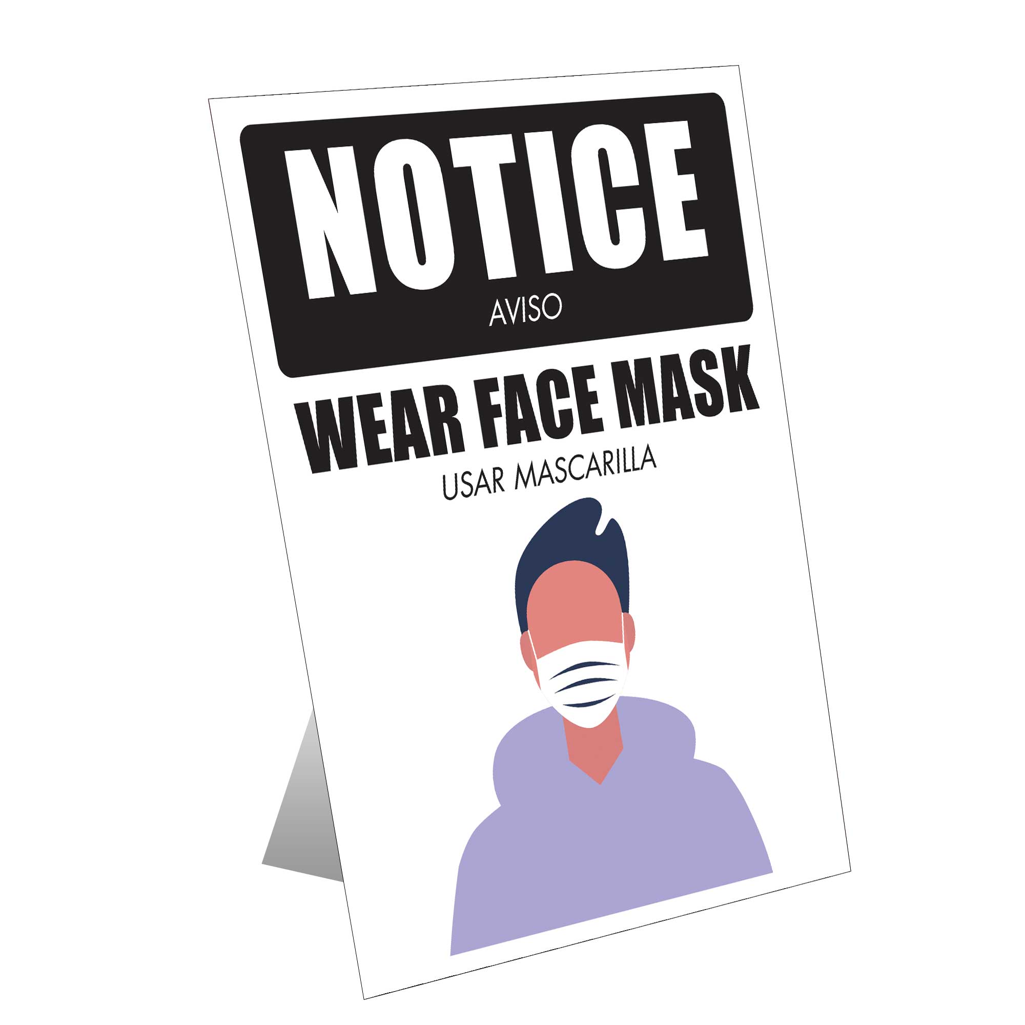 "Notice - Wear Face Mask"(English/Spanish) Table Top Sign | Plum Grove