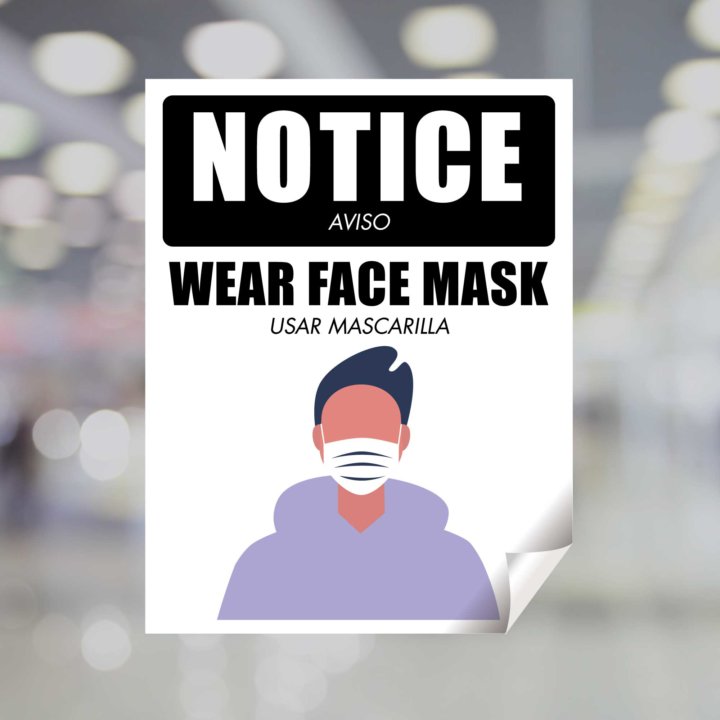 “Notice - Wear Face Mask” (English/Spanish) Window Decal | Plum Grove
