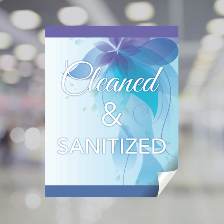 “Cleaned & Sanitized” Blue Window Decal | Plum Grove