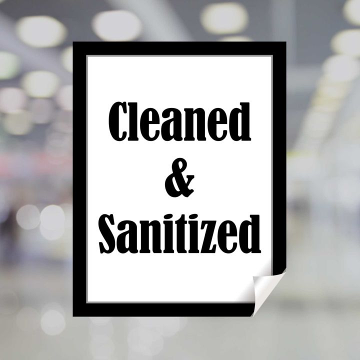 Bold “Cleaned & Sanitized” Window Decal | Plum Grove