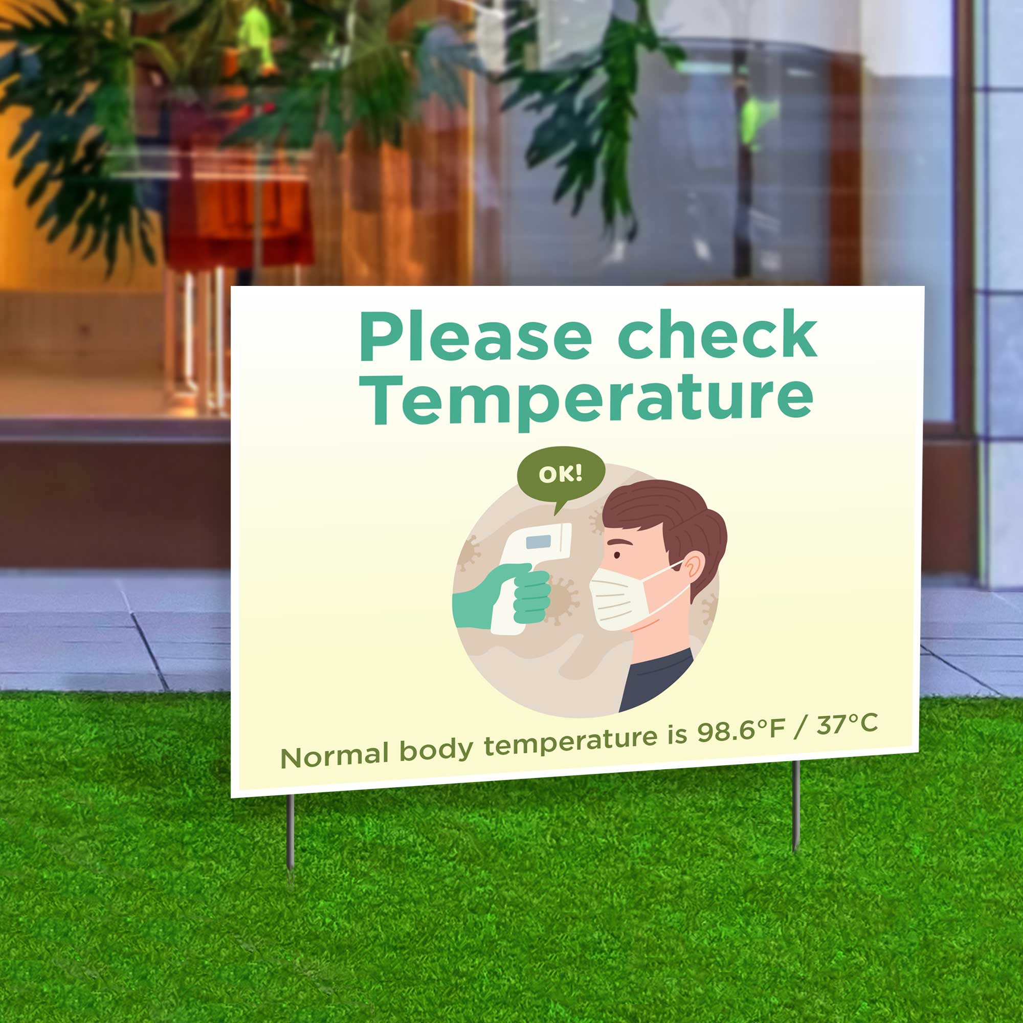 "Please Check Temperature" Double-sided Yard Sign, 23x17-in | Plum Grove