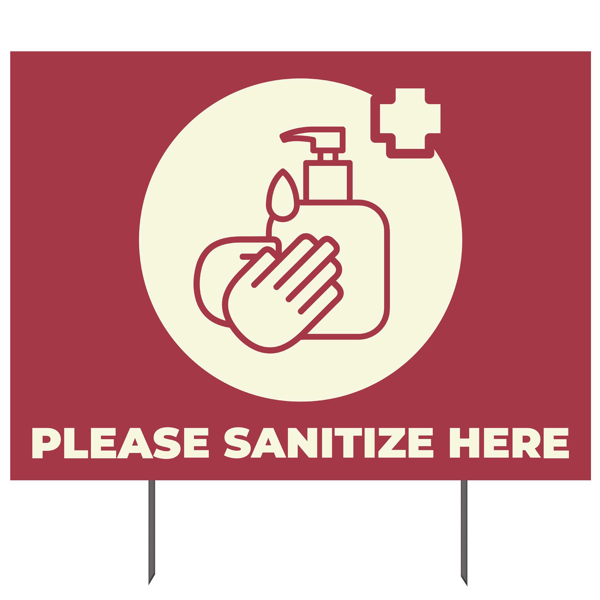 "Please Sanitize Here" Double-sided Yard Sign, 23x17-in | Plum Grove