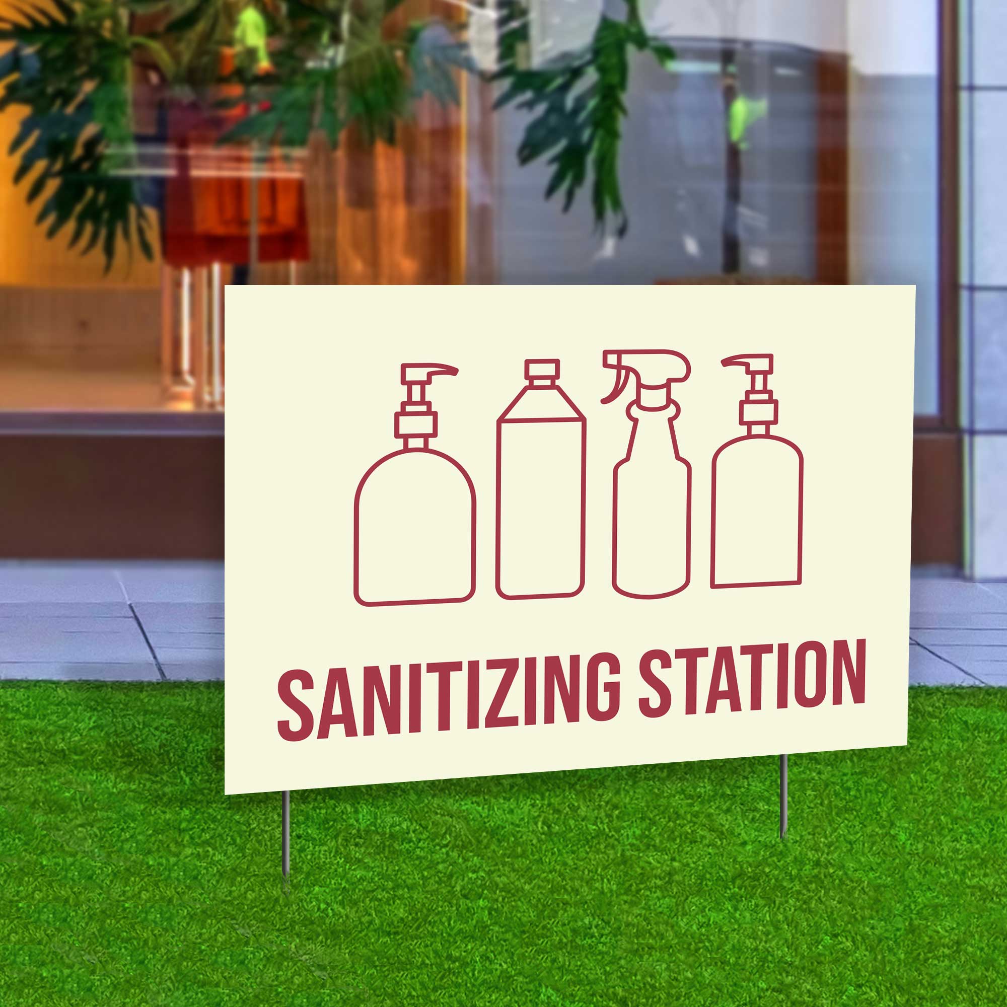 "Sanitizing Station" Double-sided Yard Sign, 23x17-in | Plum Grove
