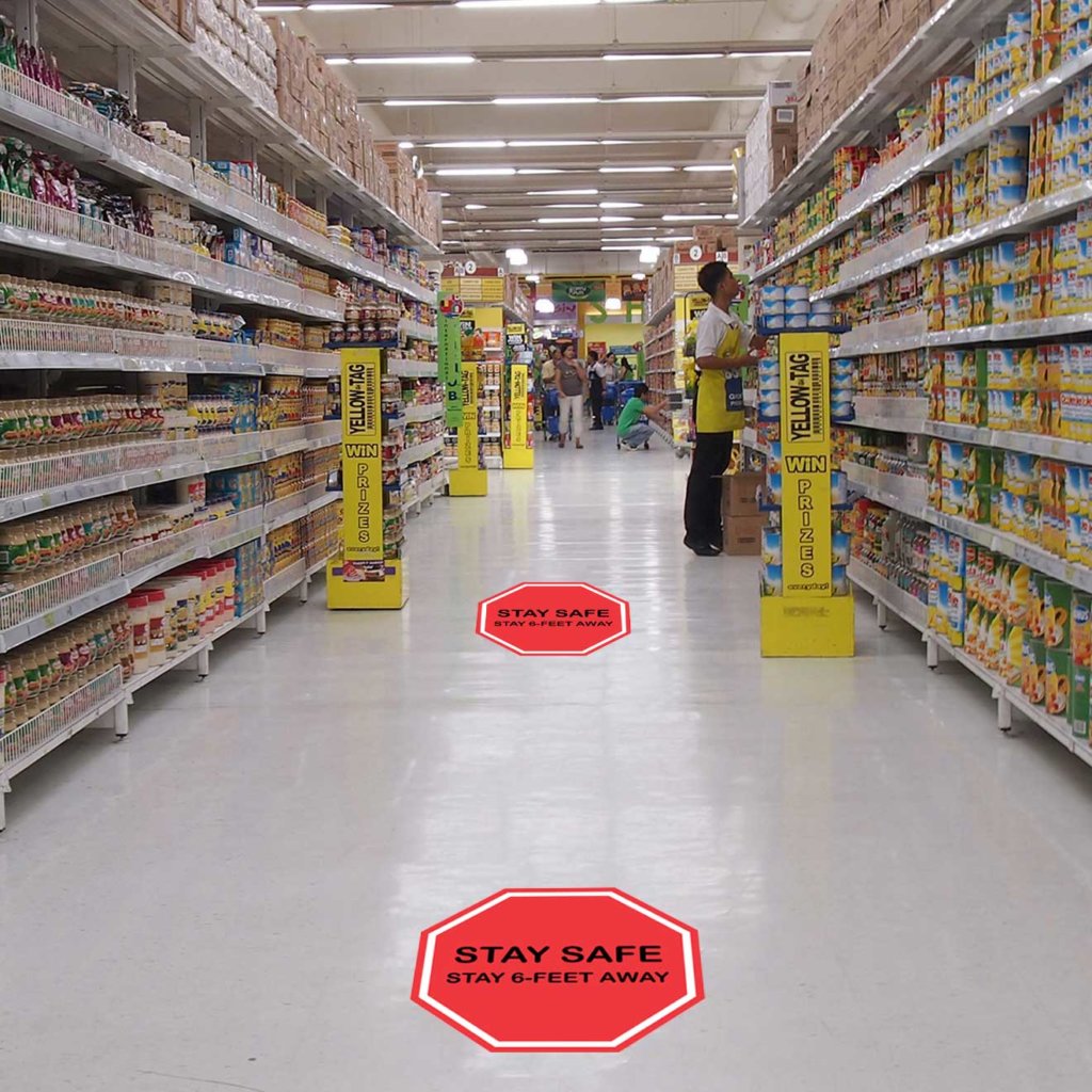 "Enter Here" Green Triangle Floor Decal | Plum Grove