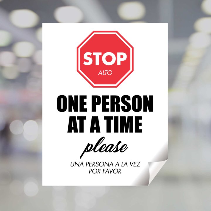 “Stop - One Person At A Time Please” (English/Spanish) Window Decal ...