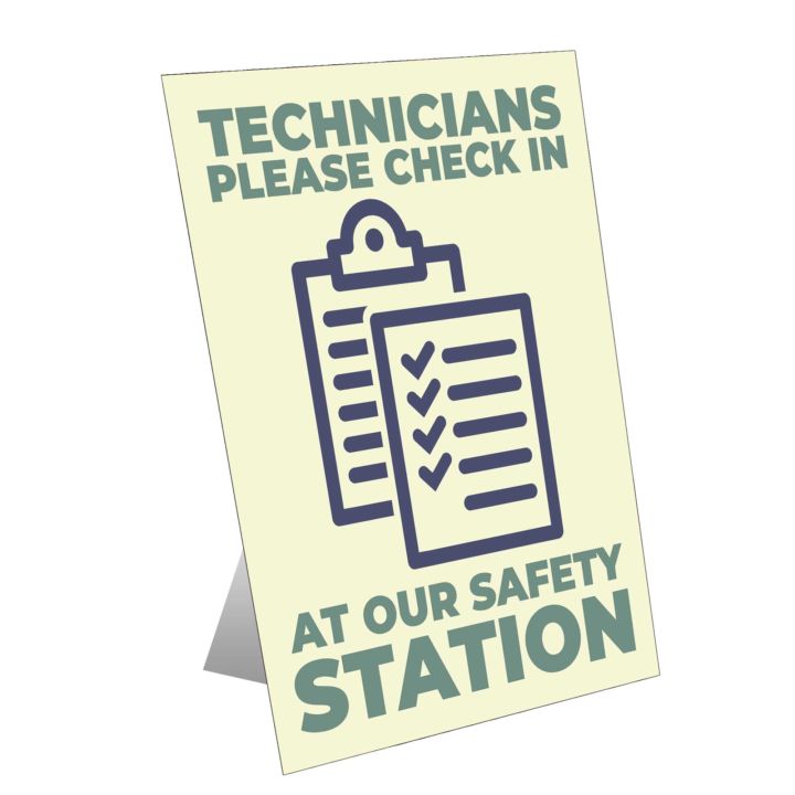 "Technicians Please Check In" Table Top Sign | Plum Grove