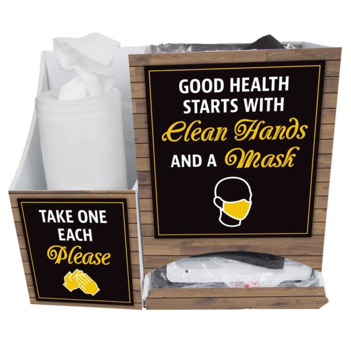 Face Mask & Wipes or Sanitizer Dispenser, Wood Print, 13x10x6-in | Plum ...