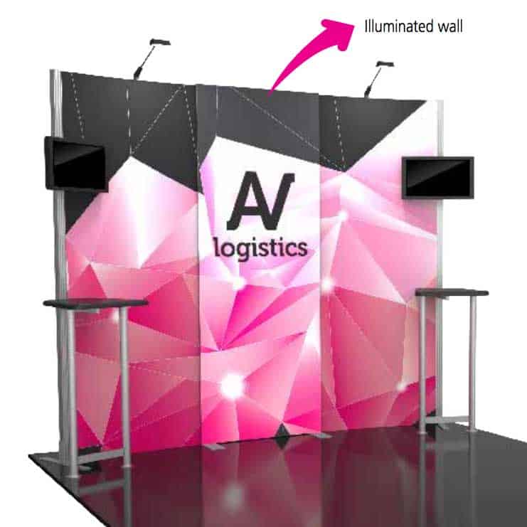 10x10 Backlit Display with Dual Monitor Mounts, Tables & Lights | Orbus ...