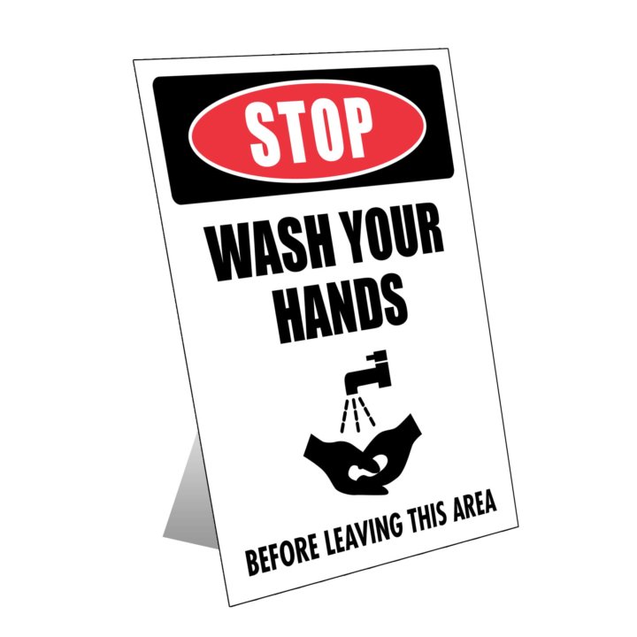 "Stop – Wash Your Hands Before Leaving This Area" Table Top Sign