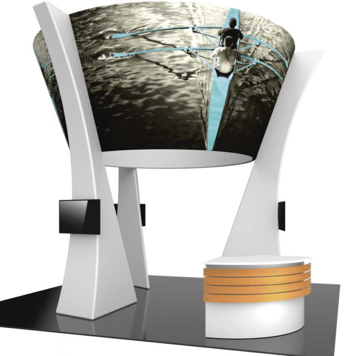 20x20-ft Booth with 18-ft Overhead Sign, Counter & Monitor Mounts ...