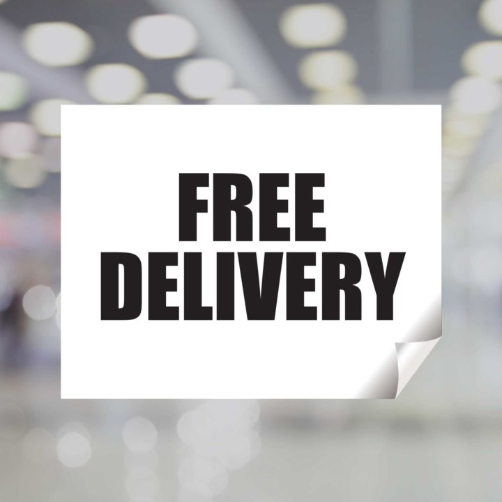 "Free Delivery" Black & White Window Decal | Plum Grove