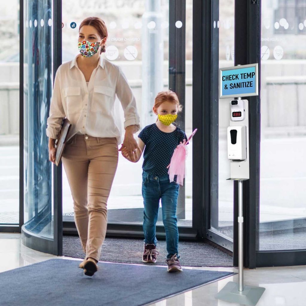 Fever Screening Station with Forehead Thermometer & Signs | Plum Grove