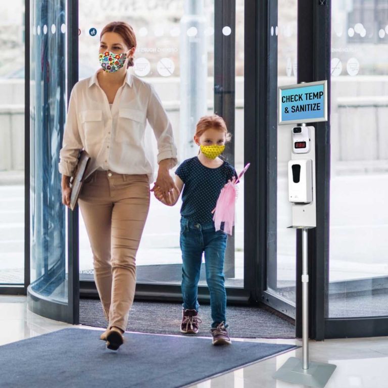 Fever Screening Station with Forehead Thermometer & Signs | Plum Grove