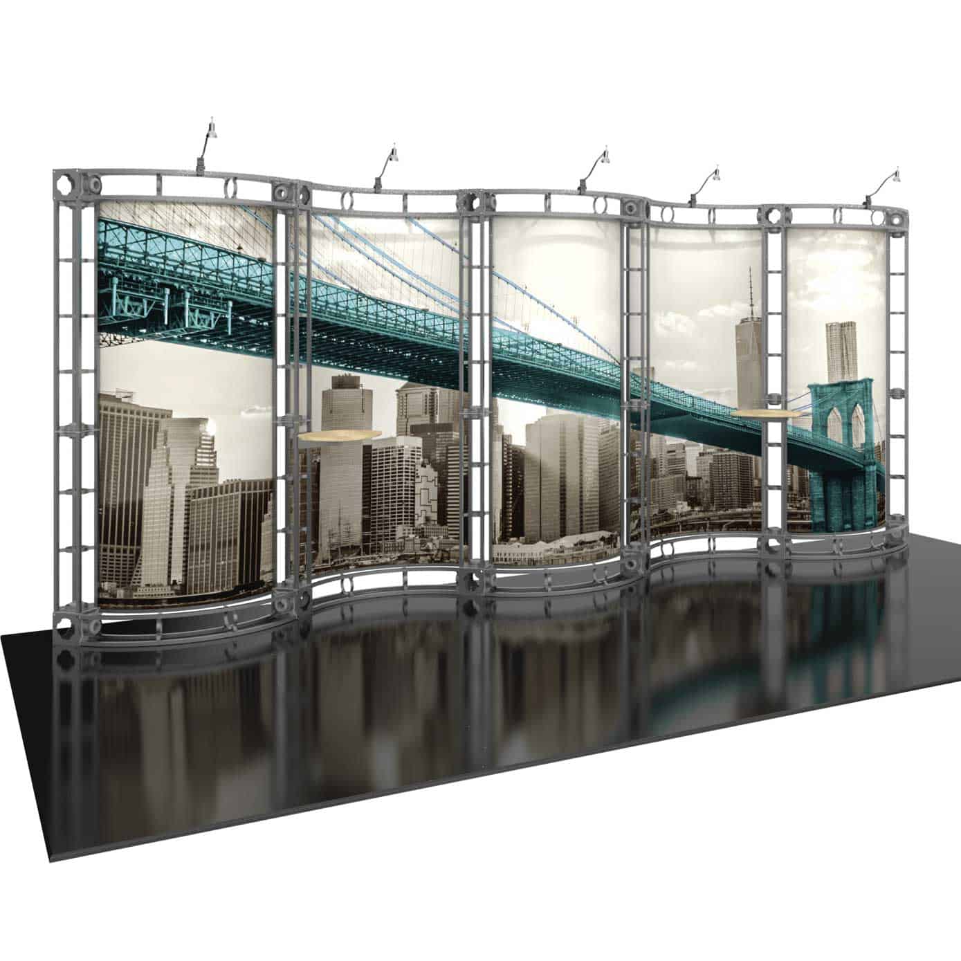 20-ft Curvy Display with Tabletops & Lights | Orbus Truss Hydrus | Plum ...