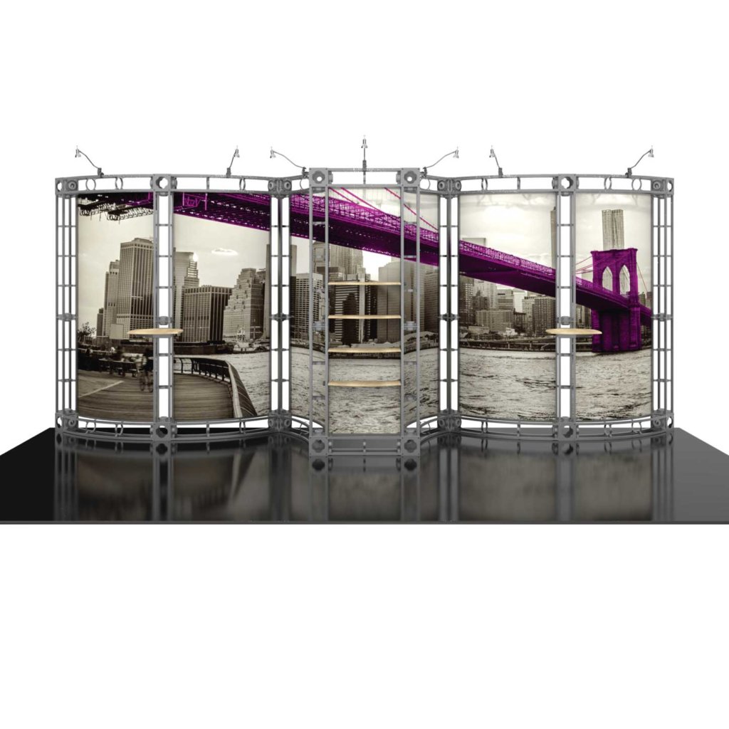 10-ft Booth with Alcove, Shelves & Lights | Orbus Truss Eros | Plum Grove