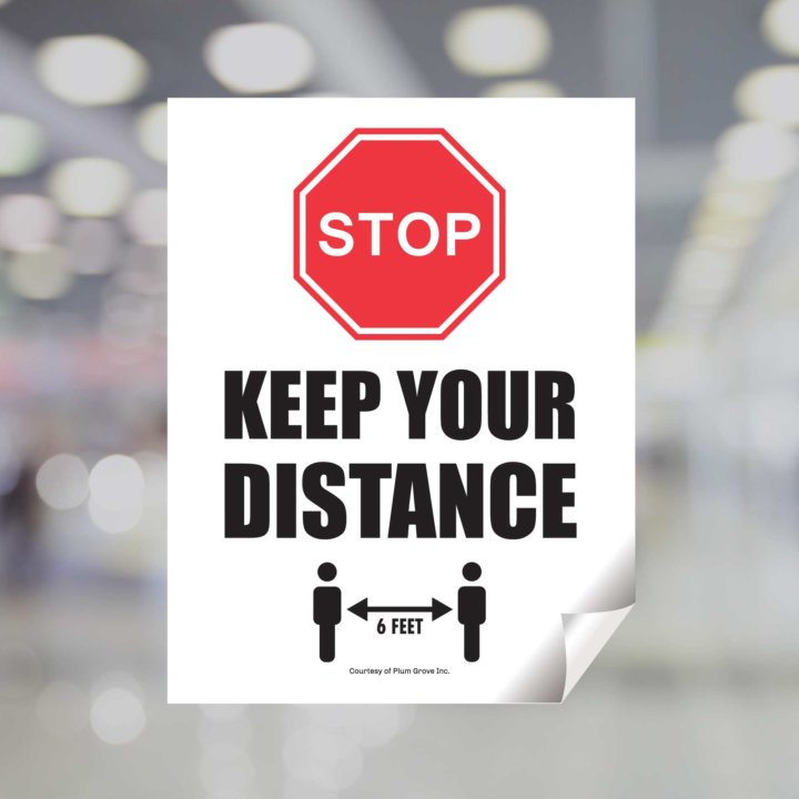 “Stop – Keep Your Distance” Window Decal | Plum Grove