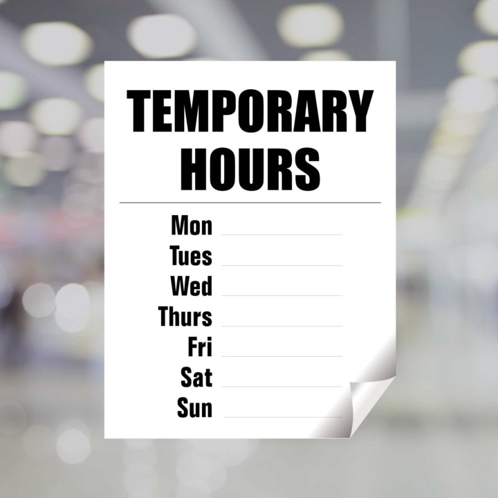 "Temporary Hours" Window Decal | Plum Grove