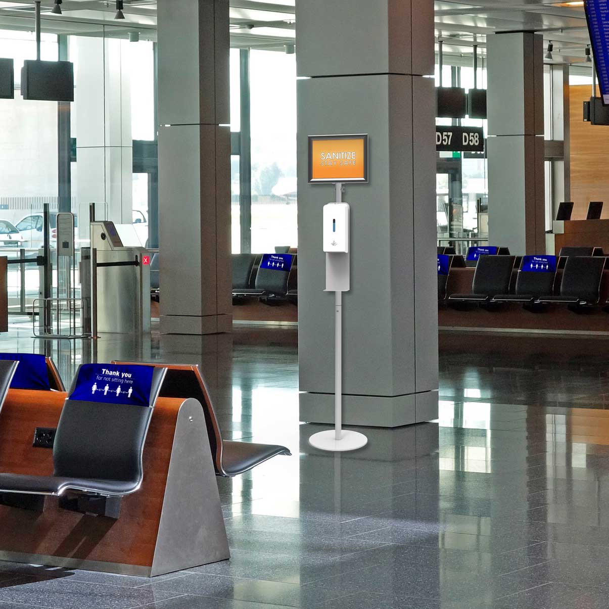 5.5-ft Hand Sanitizer Stand with Dispenser & Sign, Silver | Trappa ...