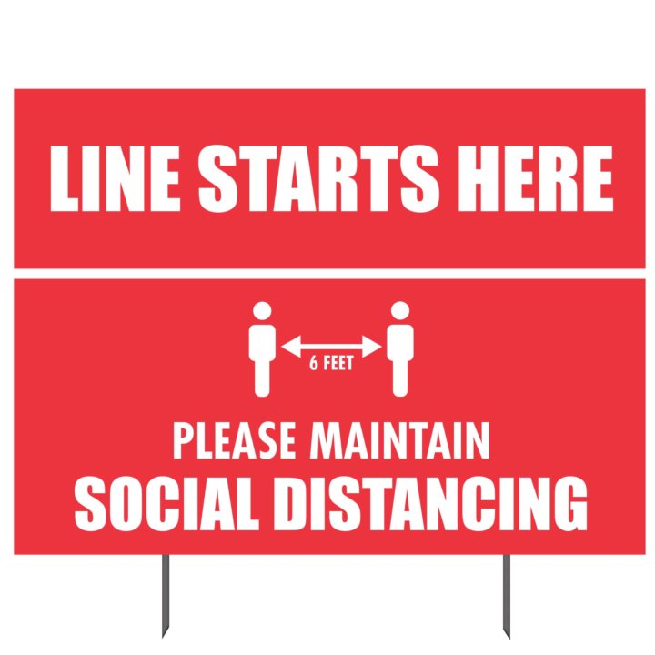 "Line Starts Here - Maintain Social Distancing" Double-sided Yard Sign ...