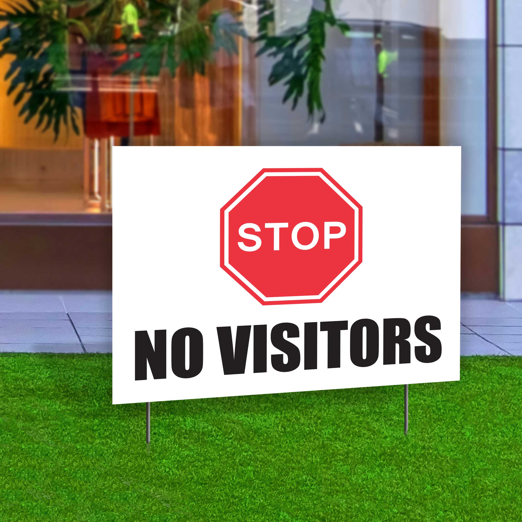 "Stop - No Visitors" Double-sided Yard Sign, 23x17-in | Plum Grove